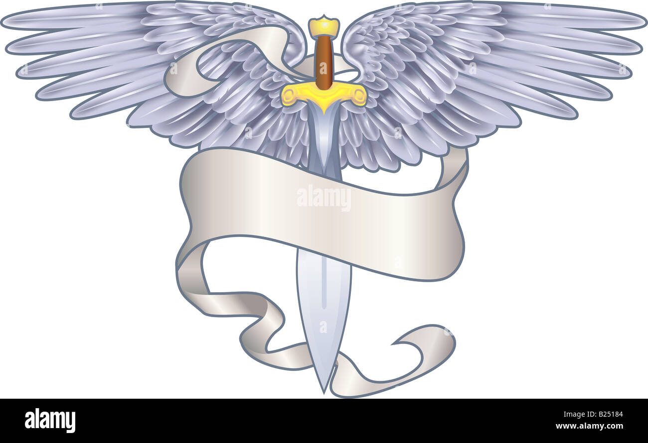 winged sword heraldic element. A winged sword banner heraldic design ...
