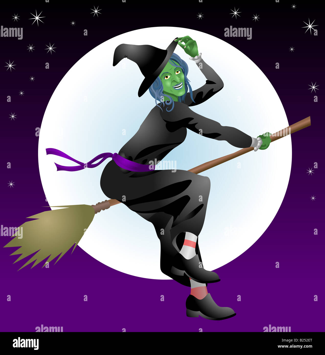 Cartoon witch riding broomstick hi-res stock photography and images - Alamy