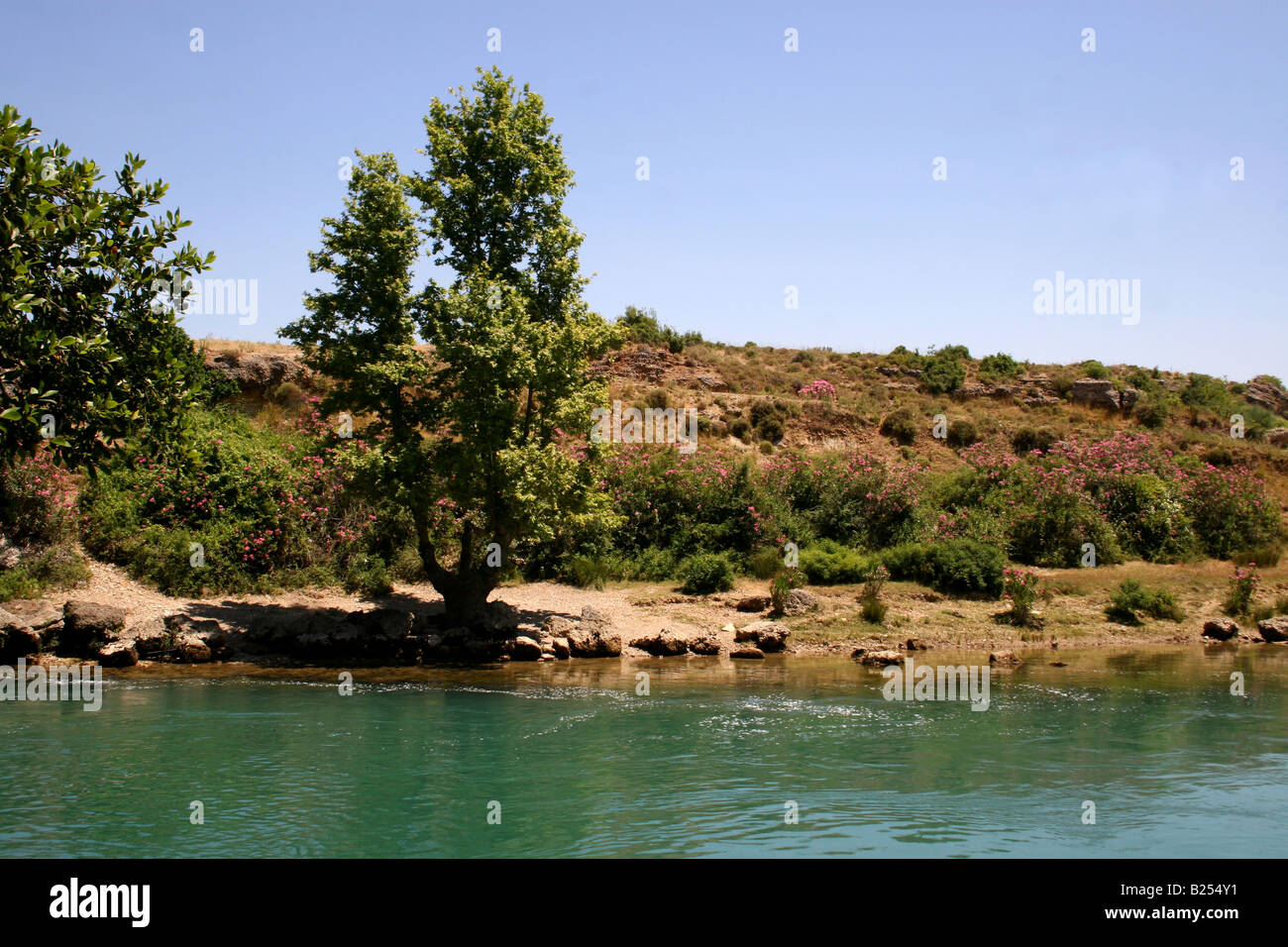 THE RIVER MANAVGAT DOWNSTREAM FROM THE FALLS. MANAVGAT TURKEY Stock ...