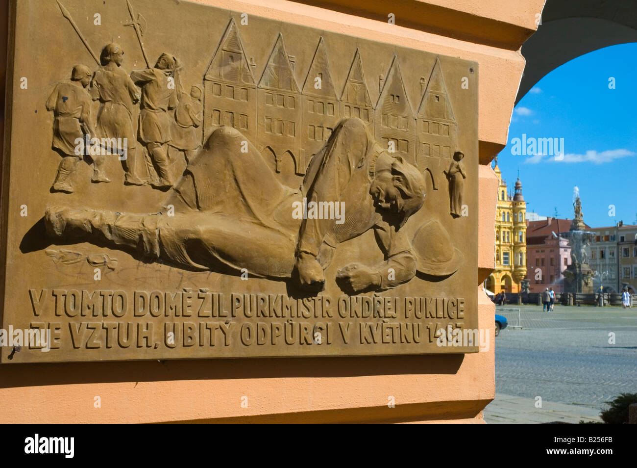 Relief by the main square in Ceske Budejovice in Czech Republic Europe ...