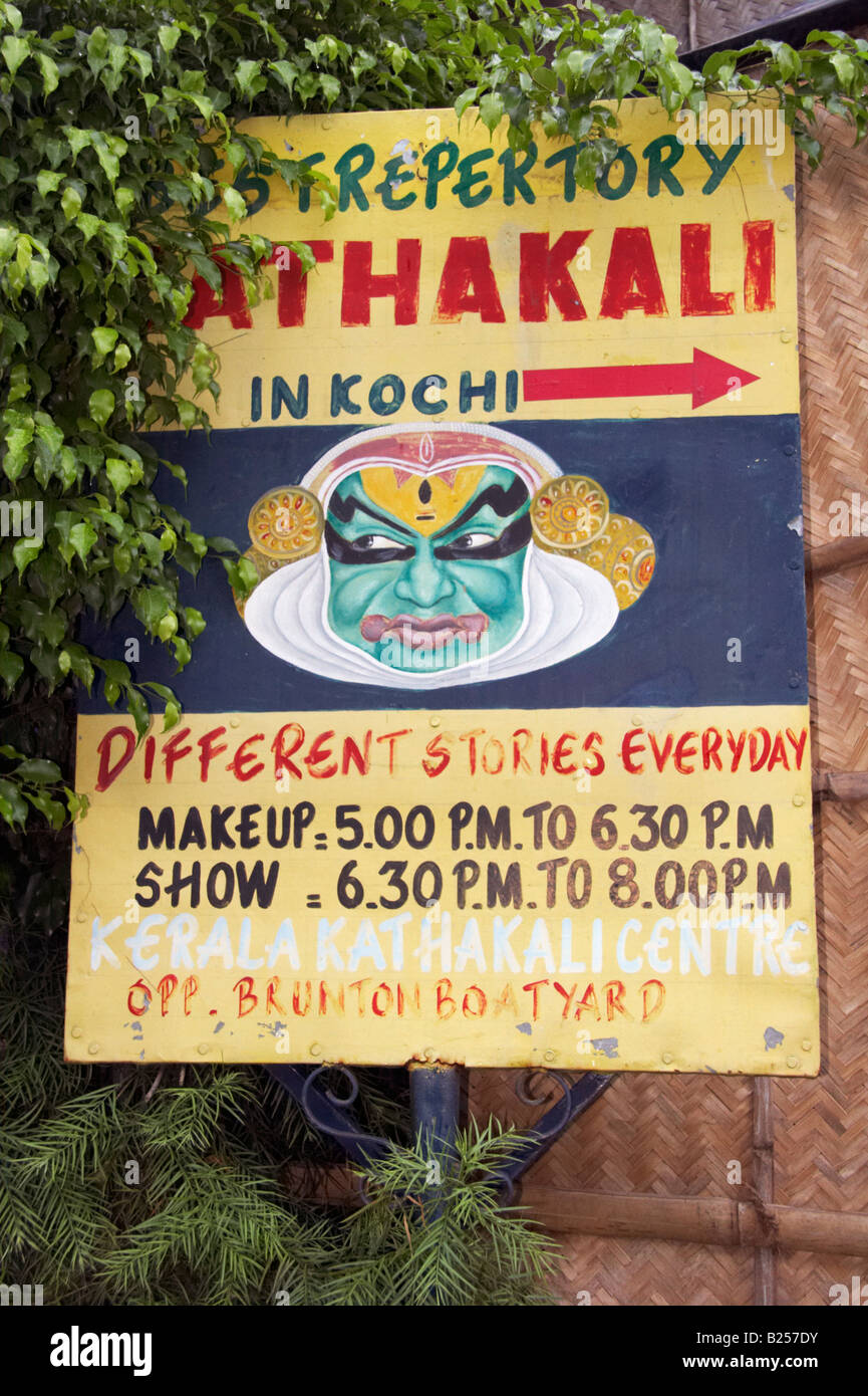 Sign outside the Kerala Kathakali traditional art form of Kerala Centre ...