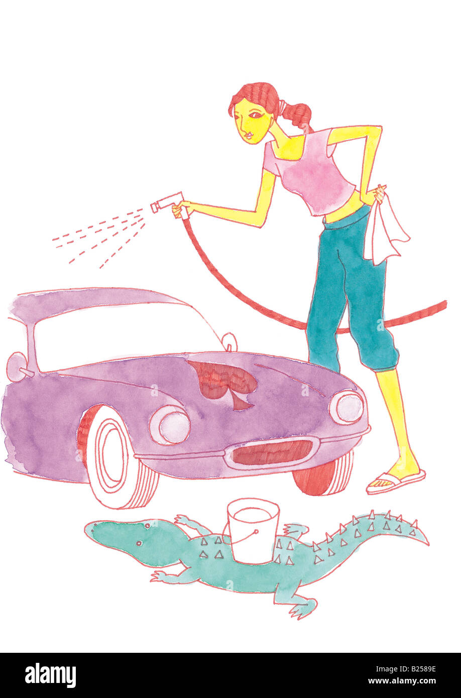 Woman washing car illustration hi-res stock photography and images - Alamy