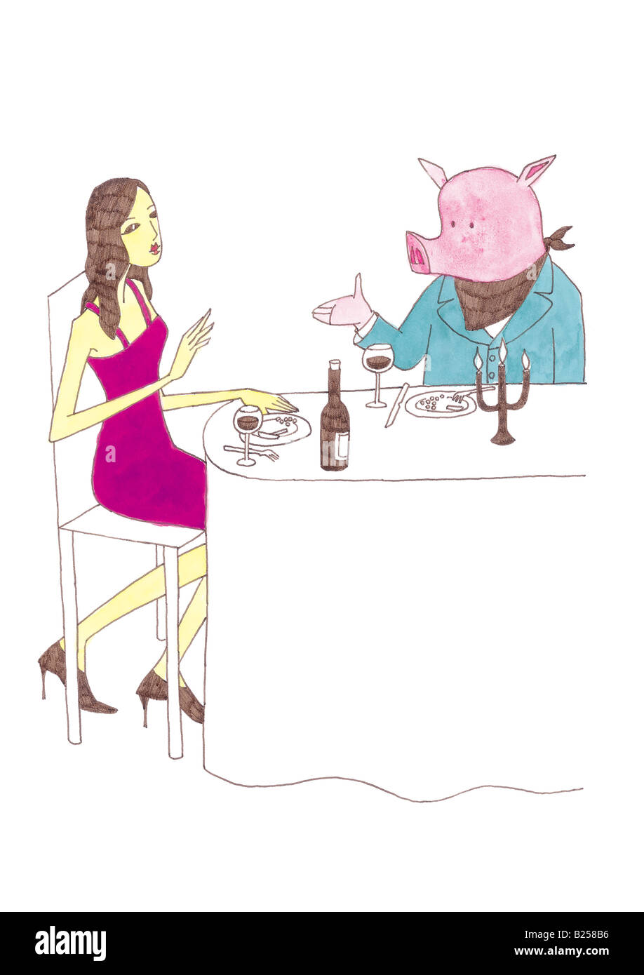 Young woman having dinner with a pig Stock Photo - Alamy