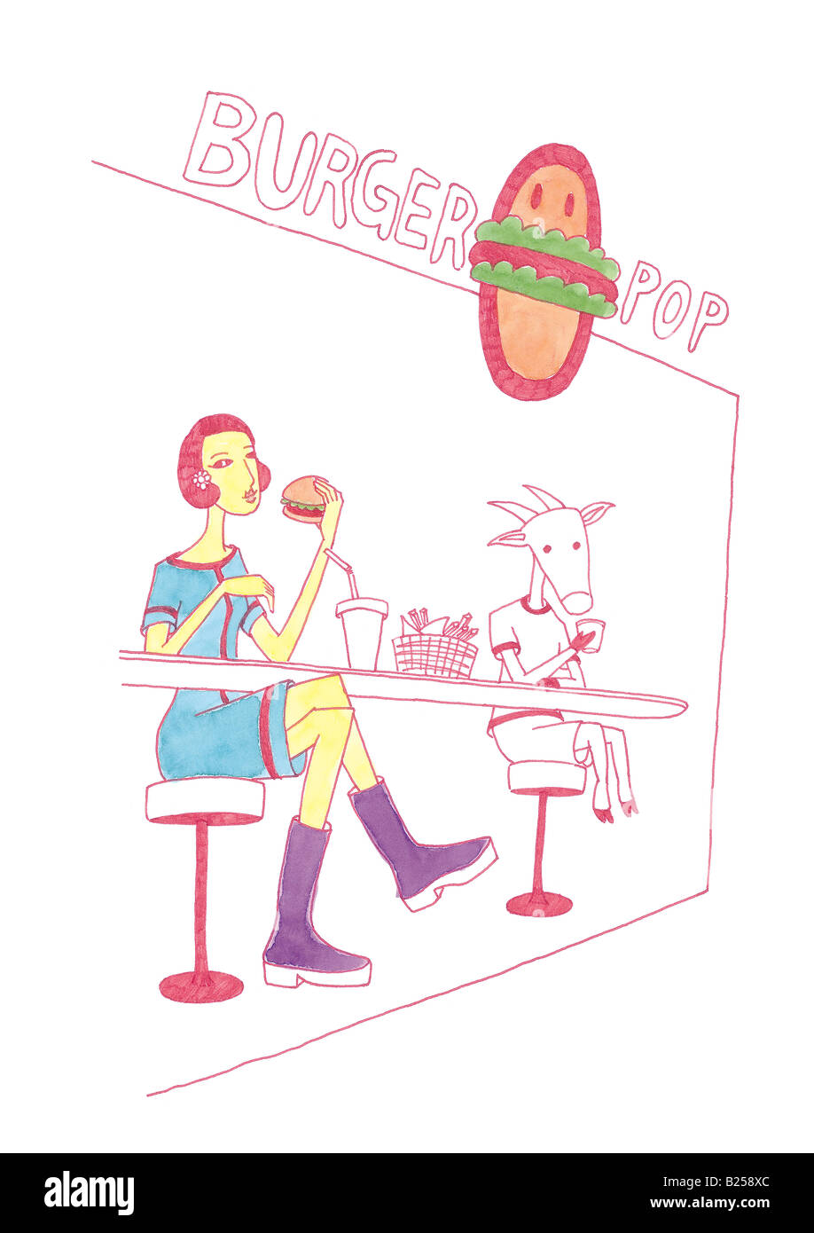 Young woman eating fast food Cut Out Stock Images & Pictures - Alamy