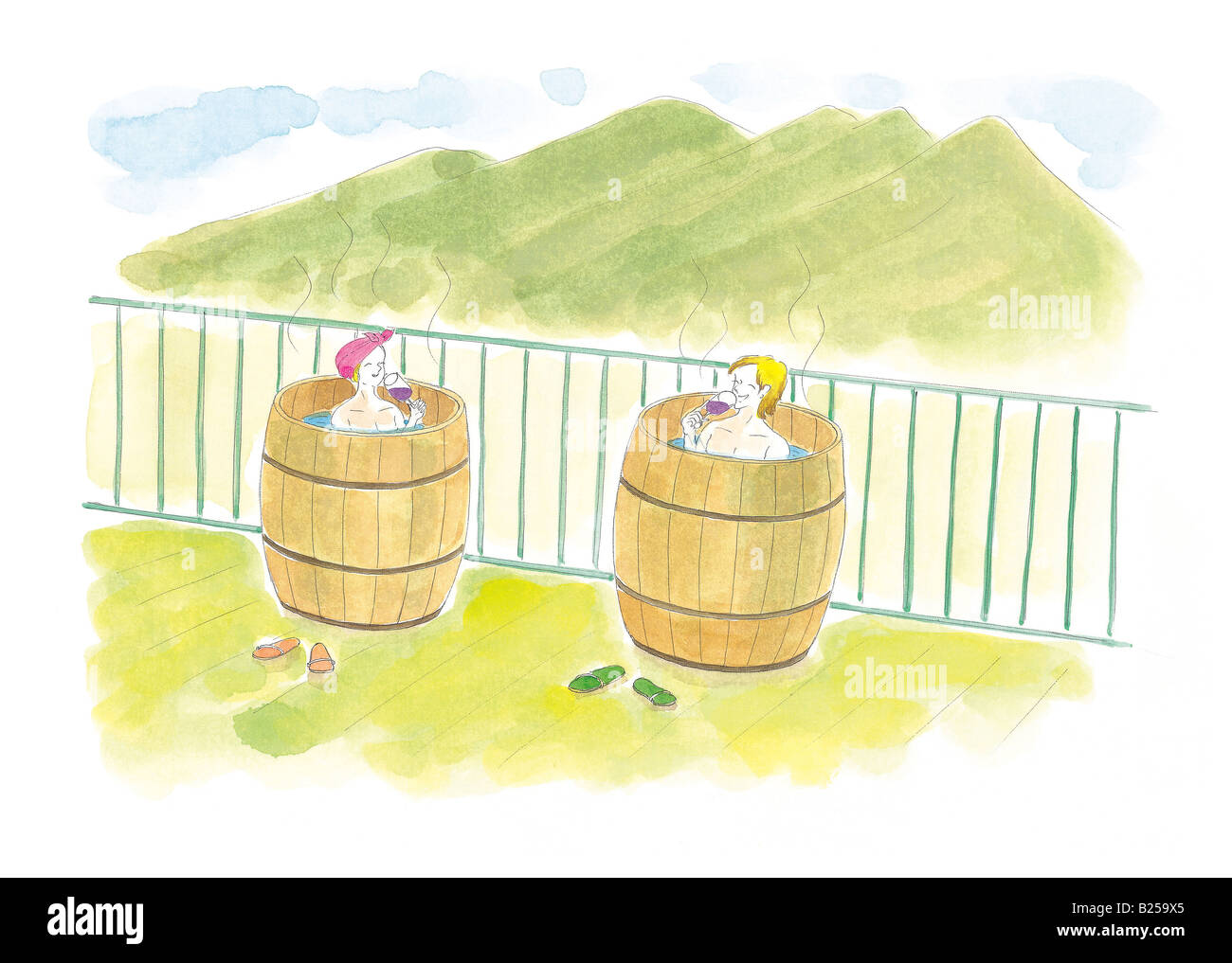 Young couple enjoying hot spring Stock Photo - Alamy