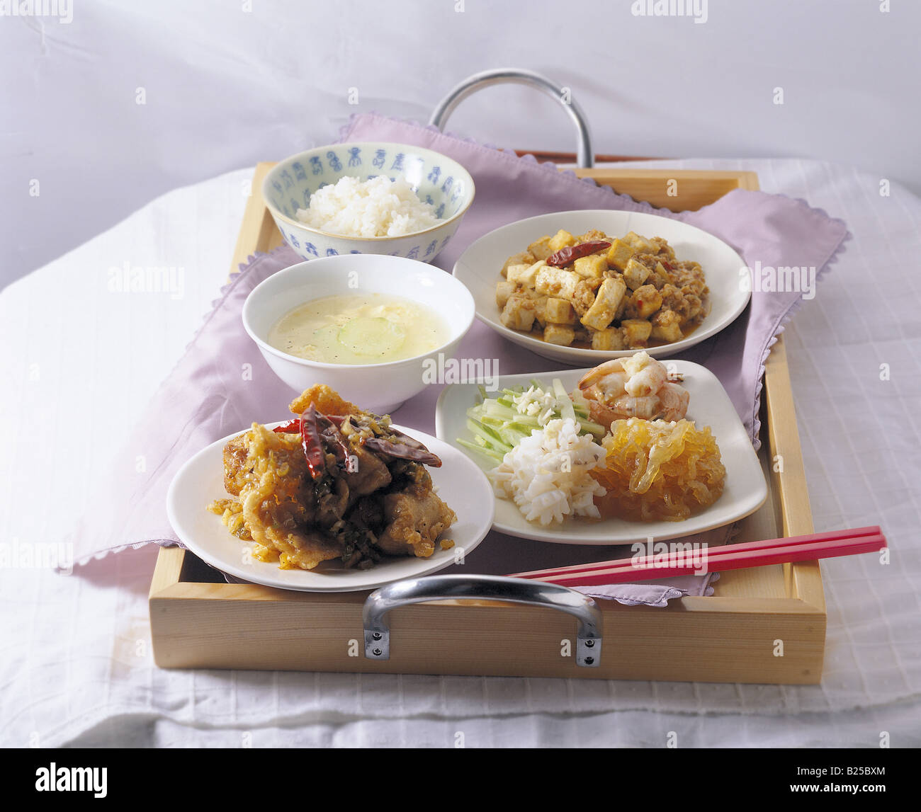 Korean food - rice tofu and soup Stock Photo - Alamy