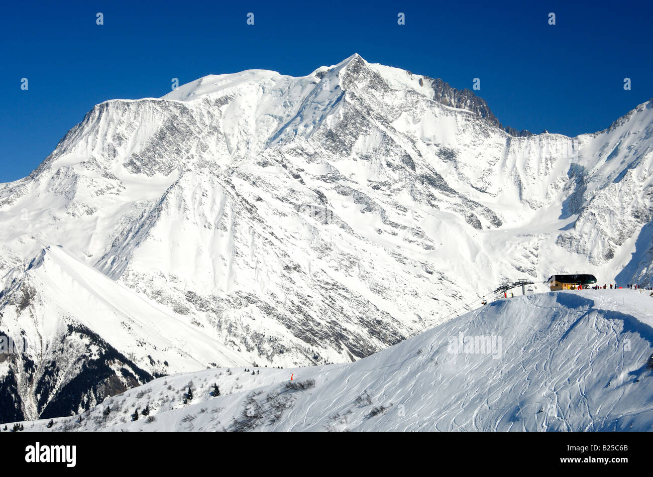 Skiing area Saint Gervais on the foot of Mont Blanc massif, St. Gervais ...
