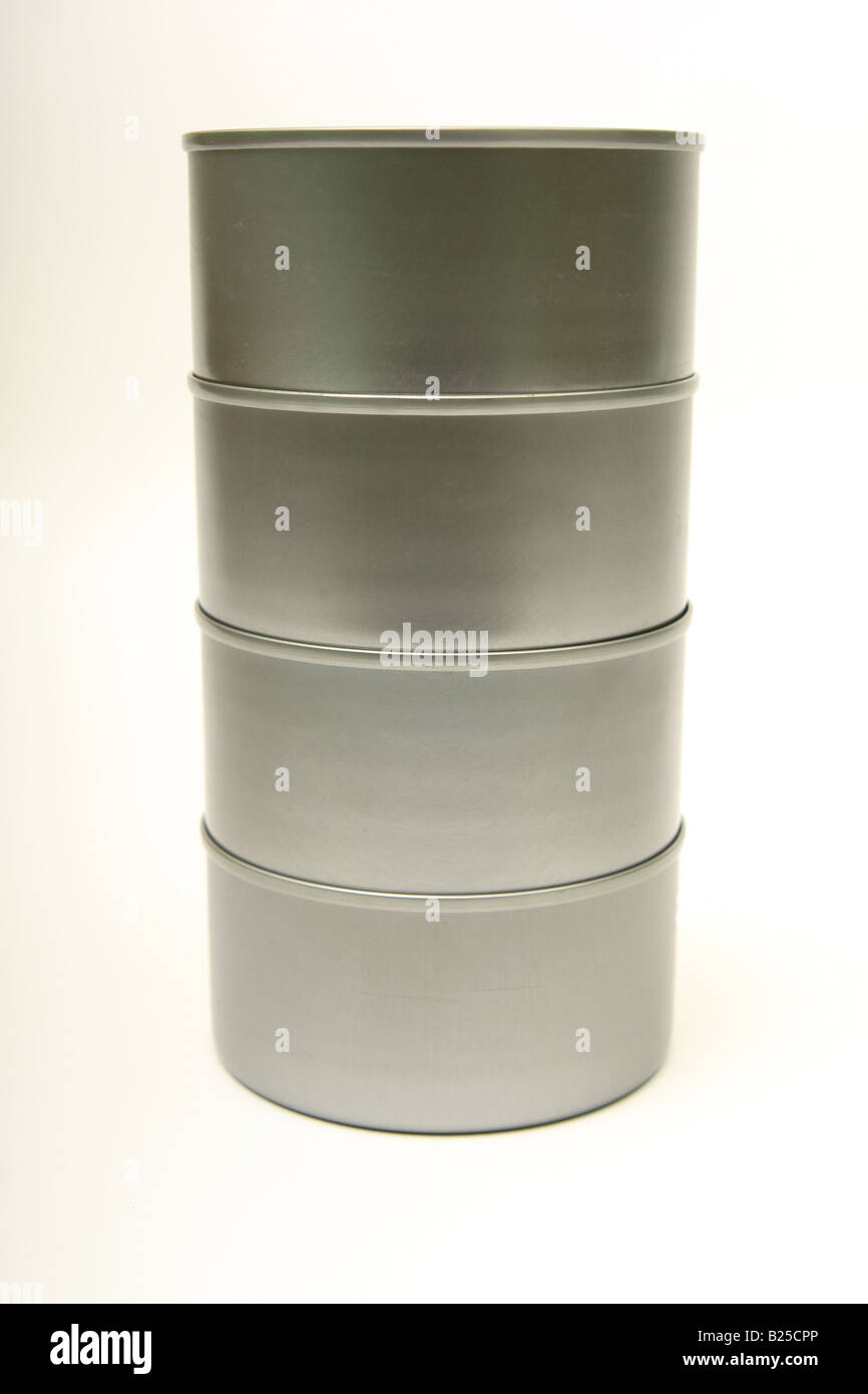 Stack of four steel food product tin can containers Stock Photo - Alamy