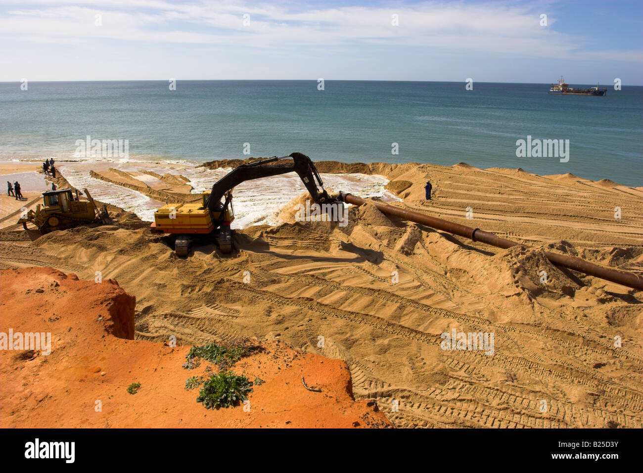 Refurbishment of a beach with fresh sand pumped from the seabed to ...