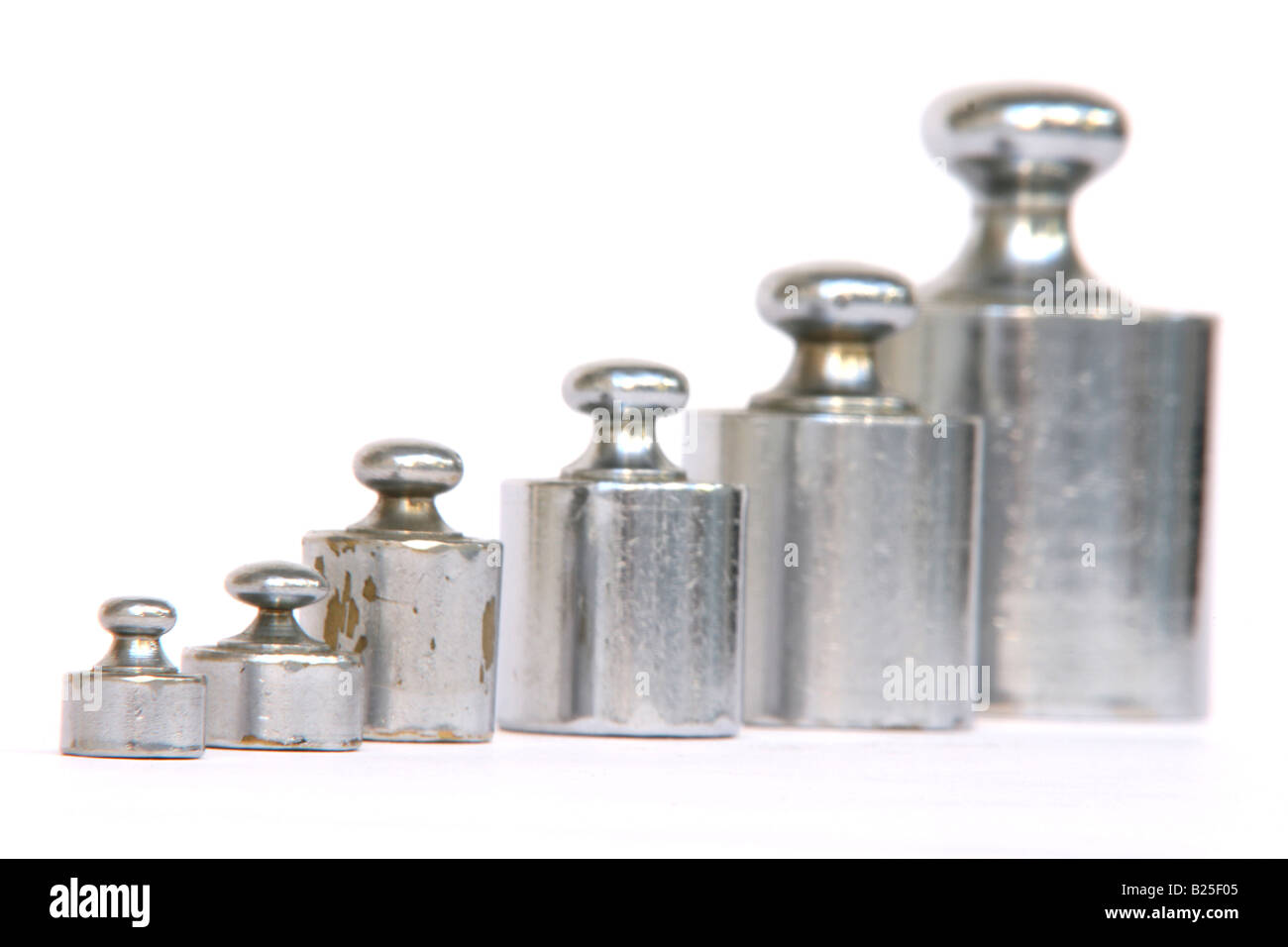 different weight units in a row focus on the small one isolated on ...