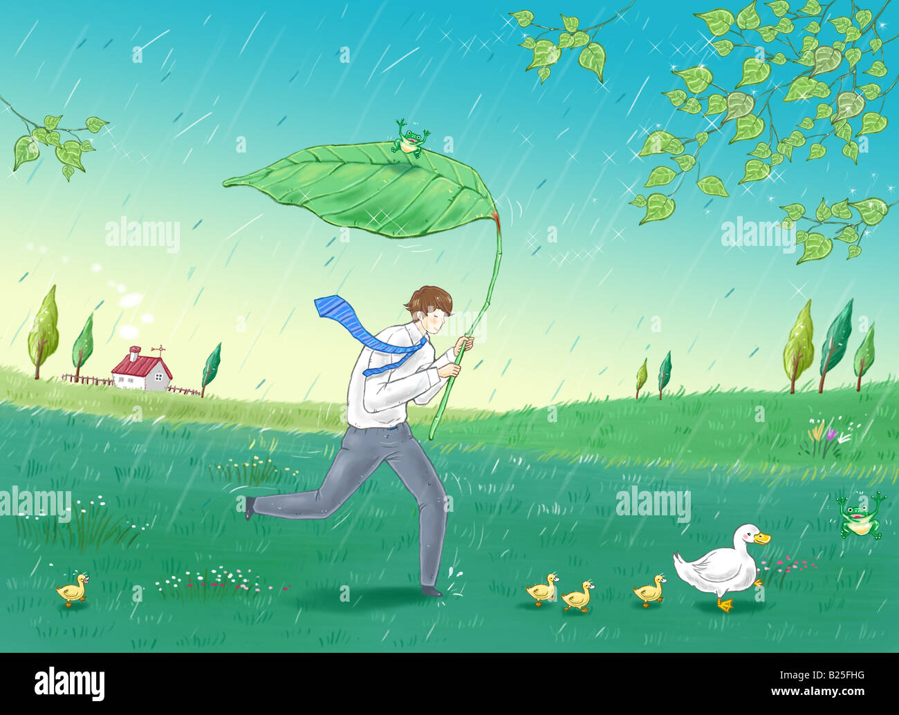 Businessman running rain hi-res stock photography and images - Alamy