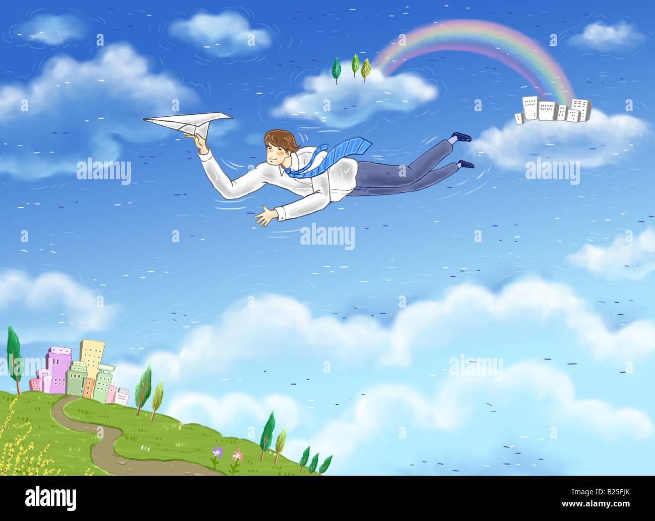 Young man flying Stock Photo - Alamy