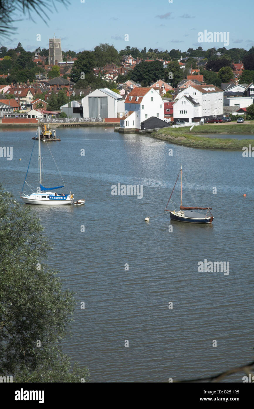 Boats at moorings River Deben, Woodbridge, Suffolk, England Stock Photo ...