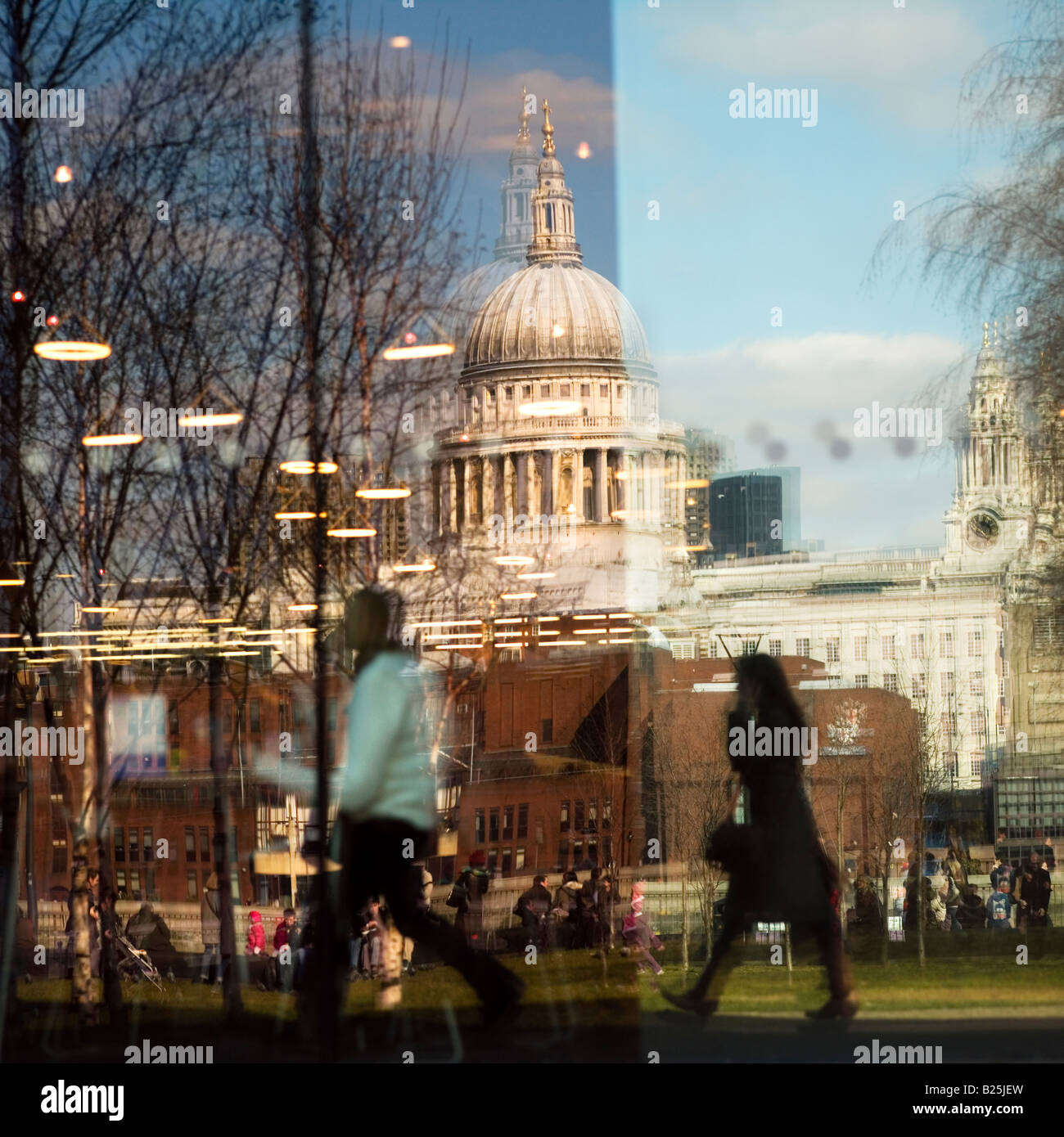 St. Pauls reflections in Tate Modern Art Gallery Cafe windows no ...