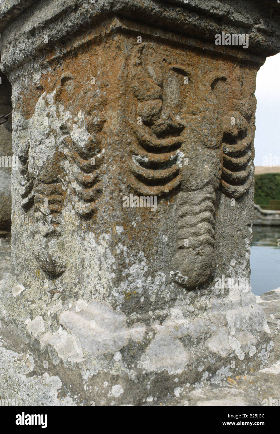Villa Lante Bagnaia Italy carved crayfish on garden feature play on ...