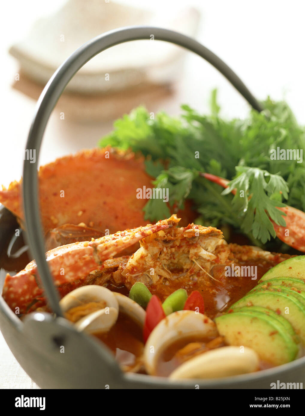 Asian seafood cuisine with variety of shrimp, fish and shell Stock ...