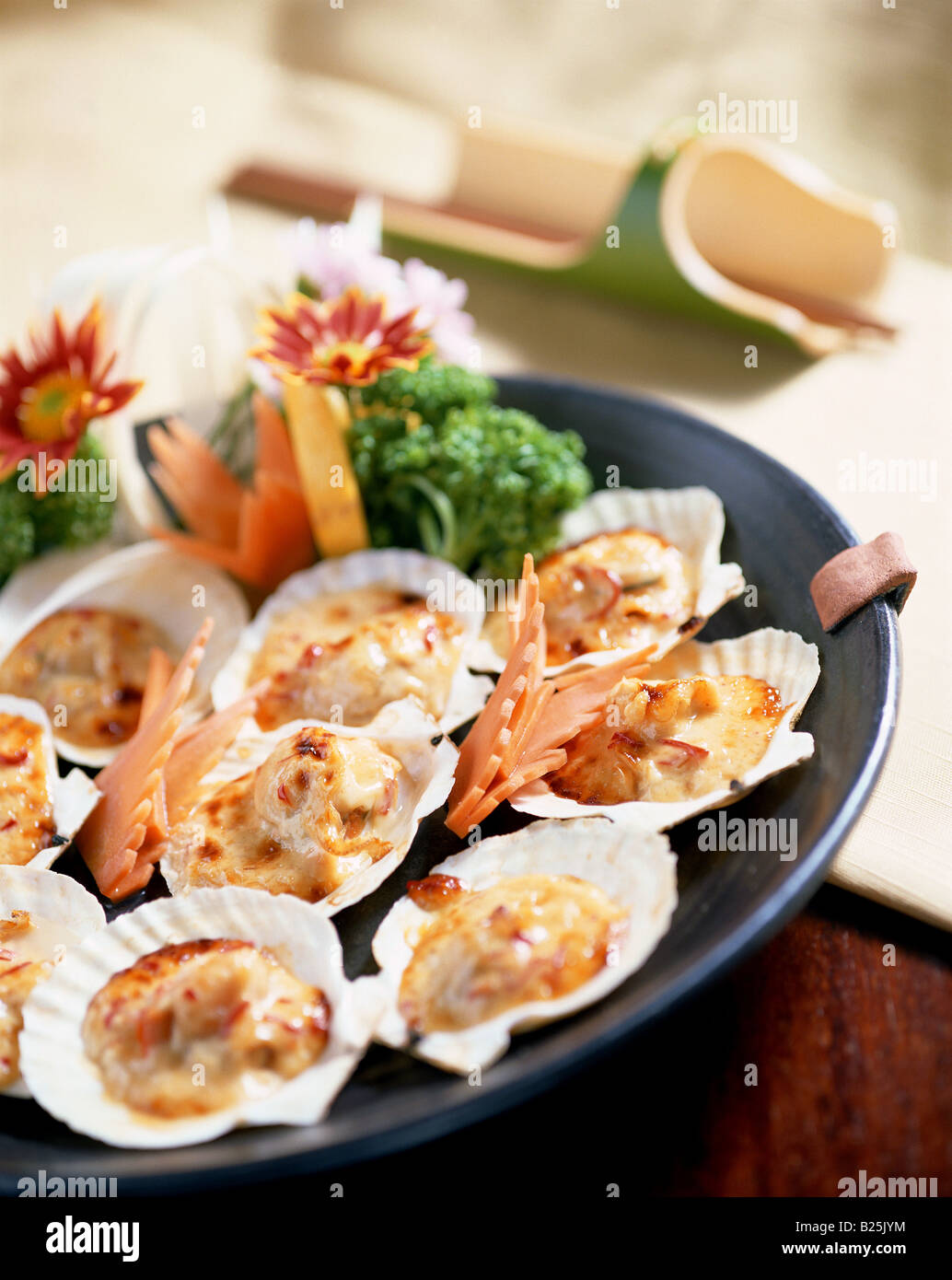 Asian seafood cuisine with variety of shrimp, fish and shell Stock ...