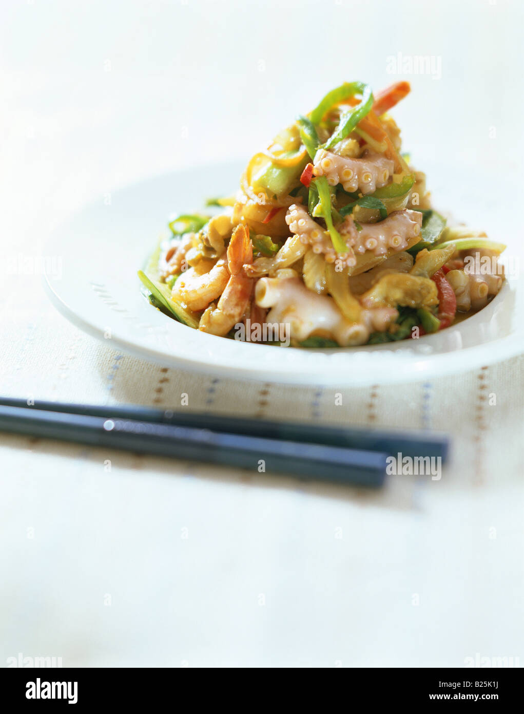 Asian seafood cuisine with variety of shrimp, fish and shell Stock ...