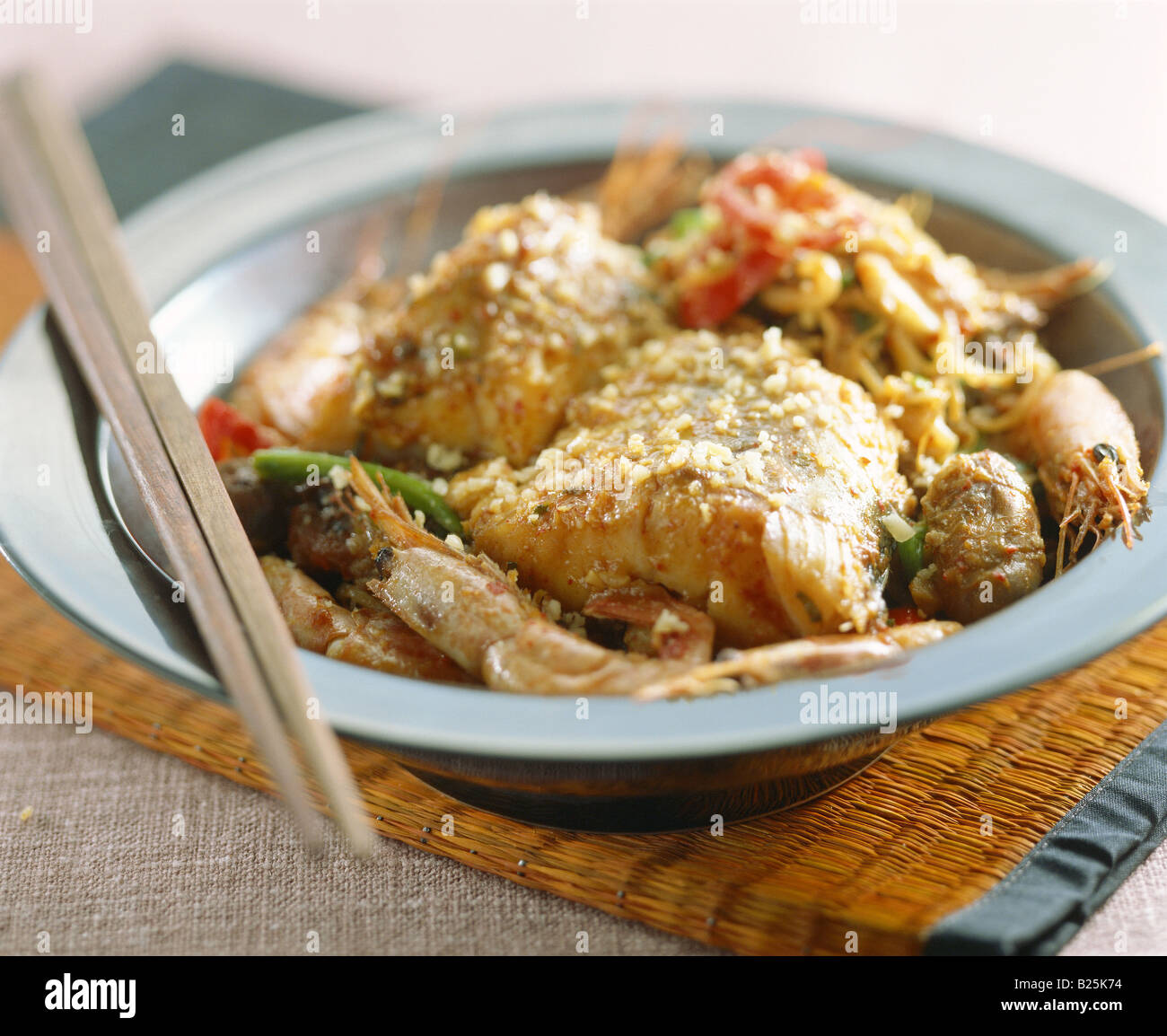 Asian seafood cuisine with variety of shrimp, fish and shell Stock ...