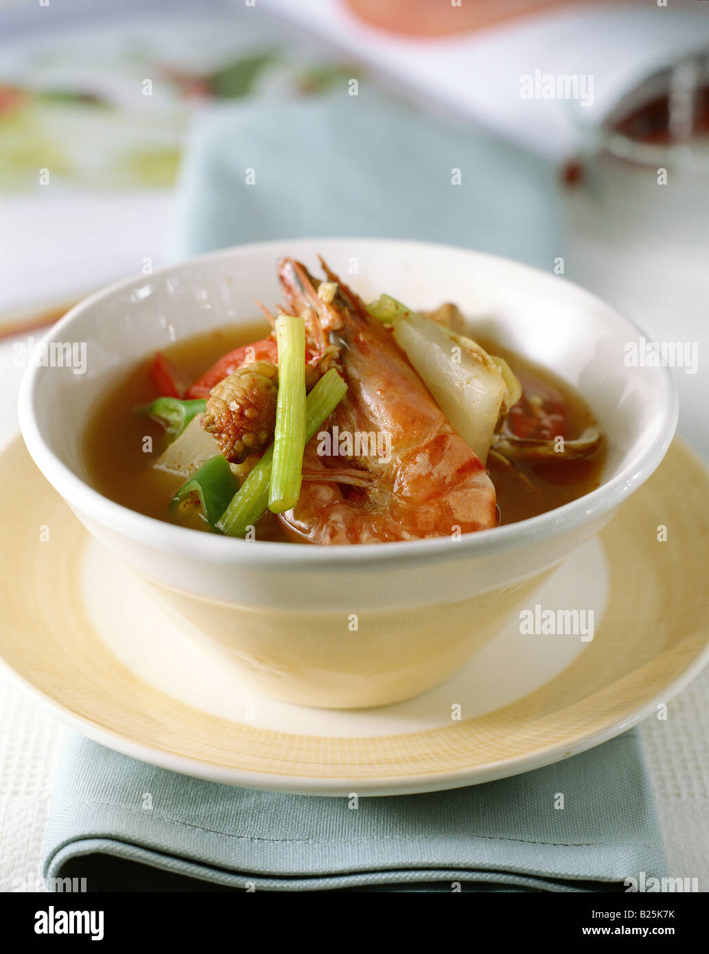 Asian seafood cuisine with variety of shrimp, fish and shell Stock ...