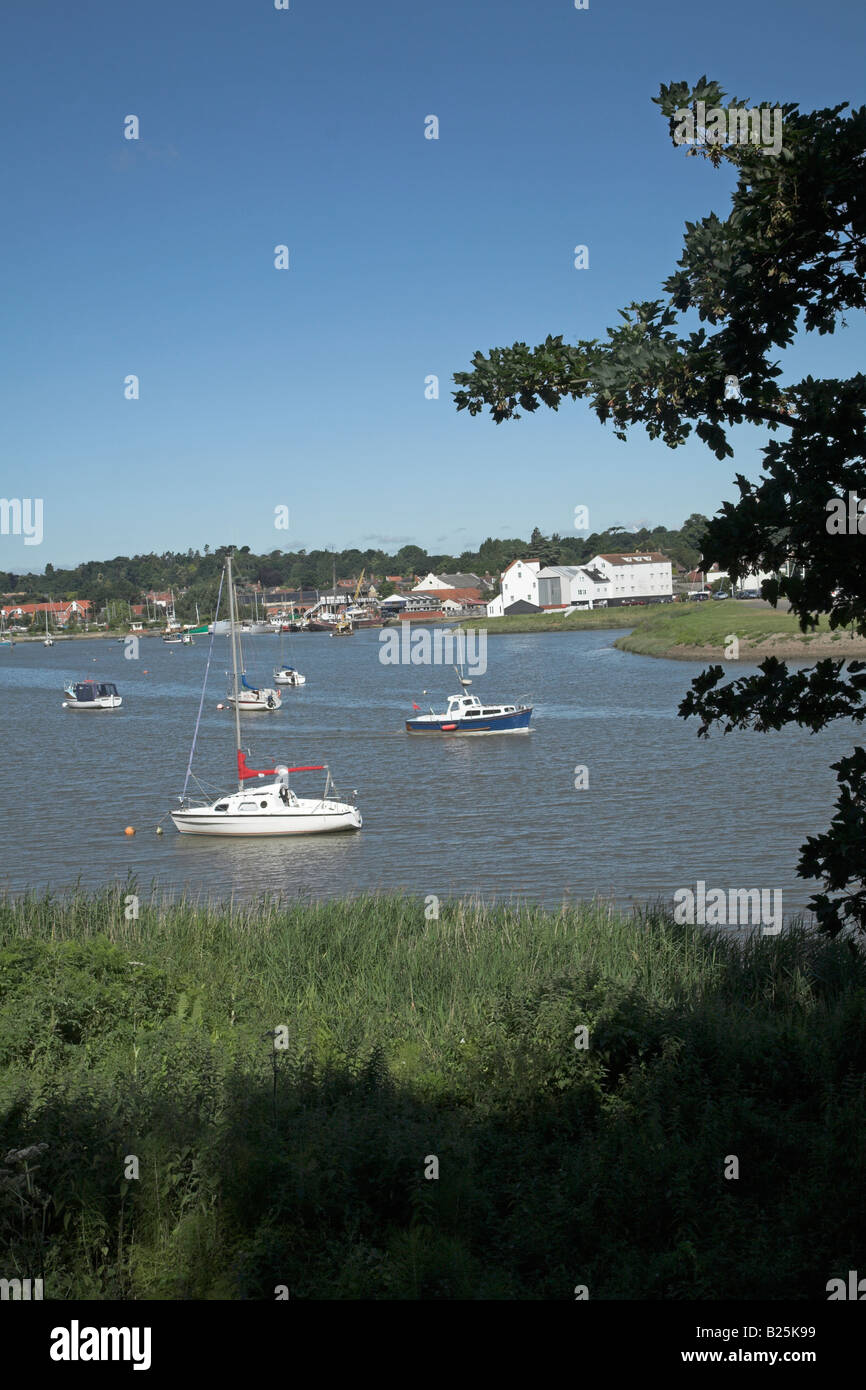 Boats at moorings, River Deben, Woodbridge, Suffolk, England Stock ...