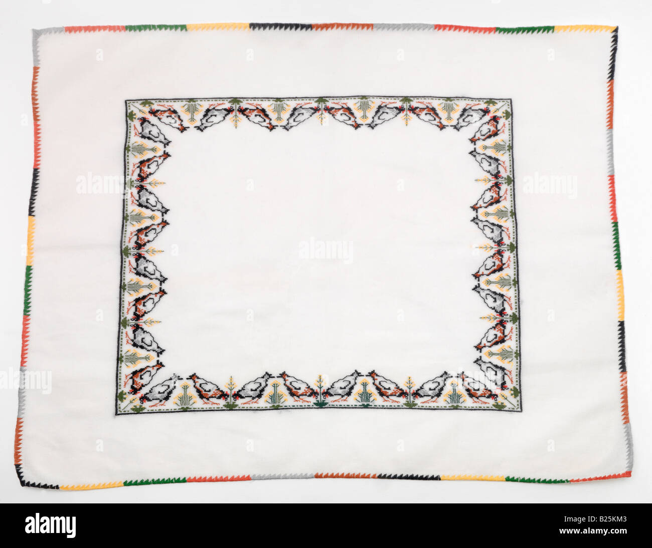 Greek Cross Stitch Embroidered Tray Cloth with Chickens Stock Photo - Alamy