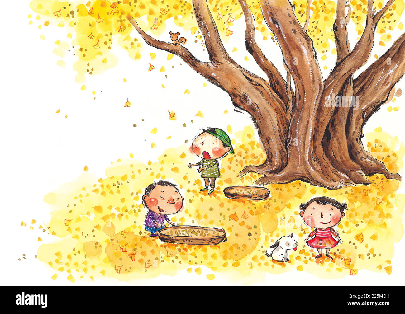 Kids playing under the tree Stock Photo - Alamy