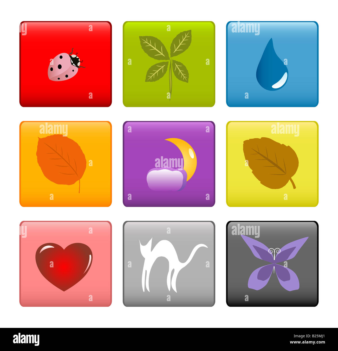 Beautiful colorful nature icons Stock Photo - Alamy