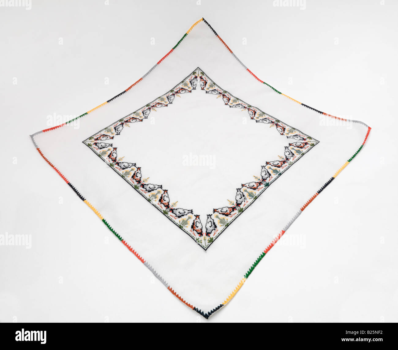 Greek Cross Stitch Embroidered Tray Cloth with Chickens Stock Photo - Alamy