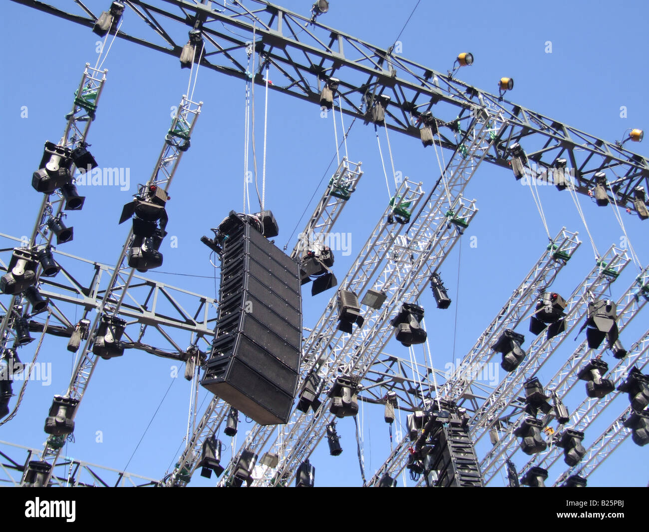 loud speakers and lighting set up on concert stage Stock Photo ... loud speakers and lighting set up on concert stage Stock Photo ...