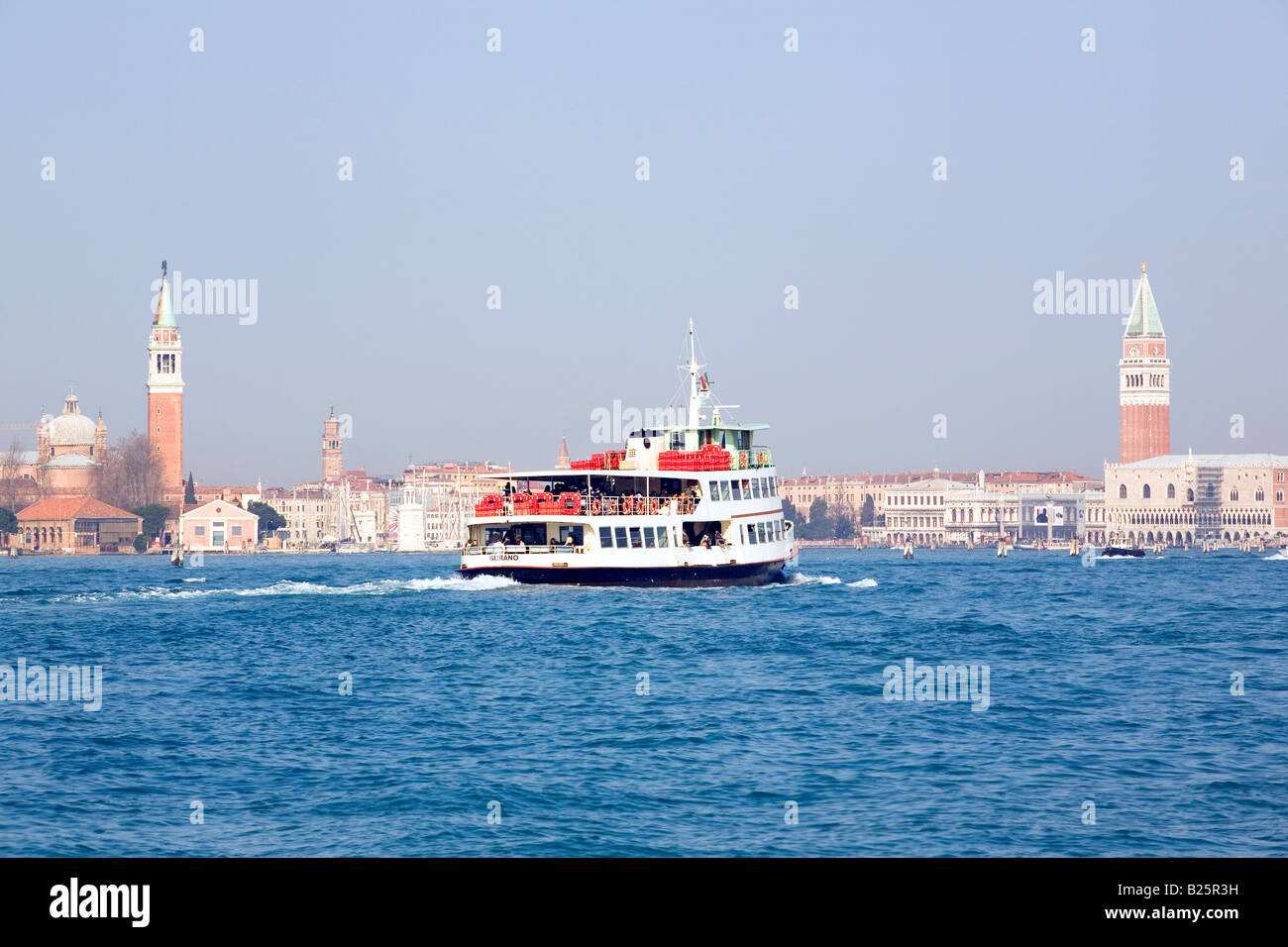 Ferry from Burano makes it way over the Canale di San Marco towards San ...