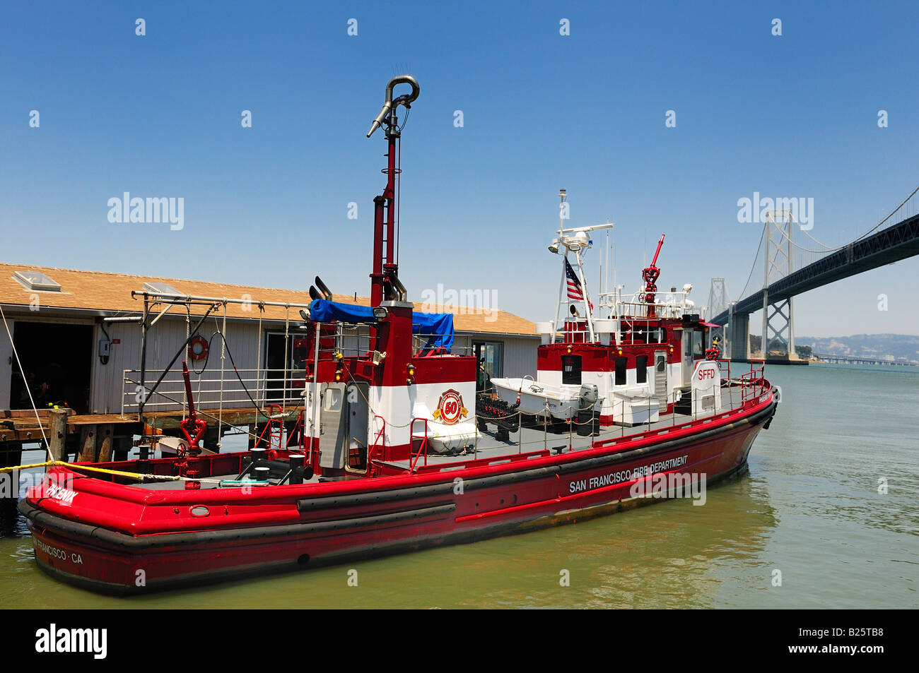 San Francisco Fire Department Fire Boat Phoenix near the bay bridge ...