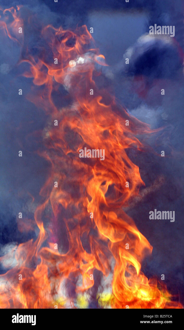 A fire during a demonstration at a Fire Safety Fair Stock Photo - Alamy