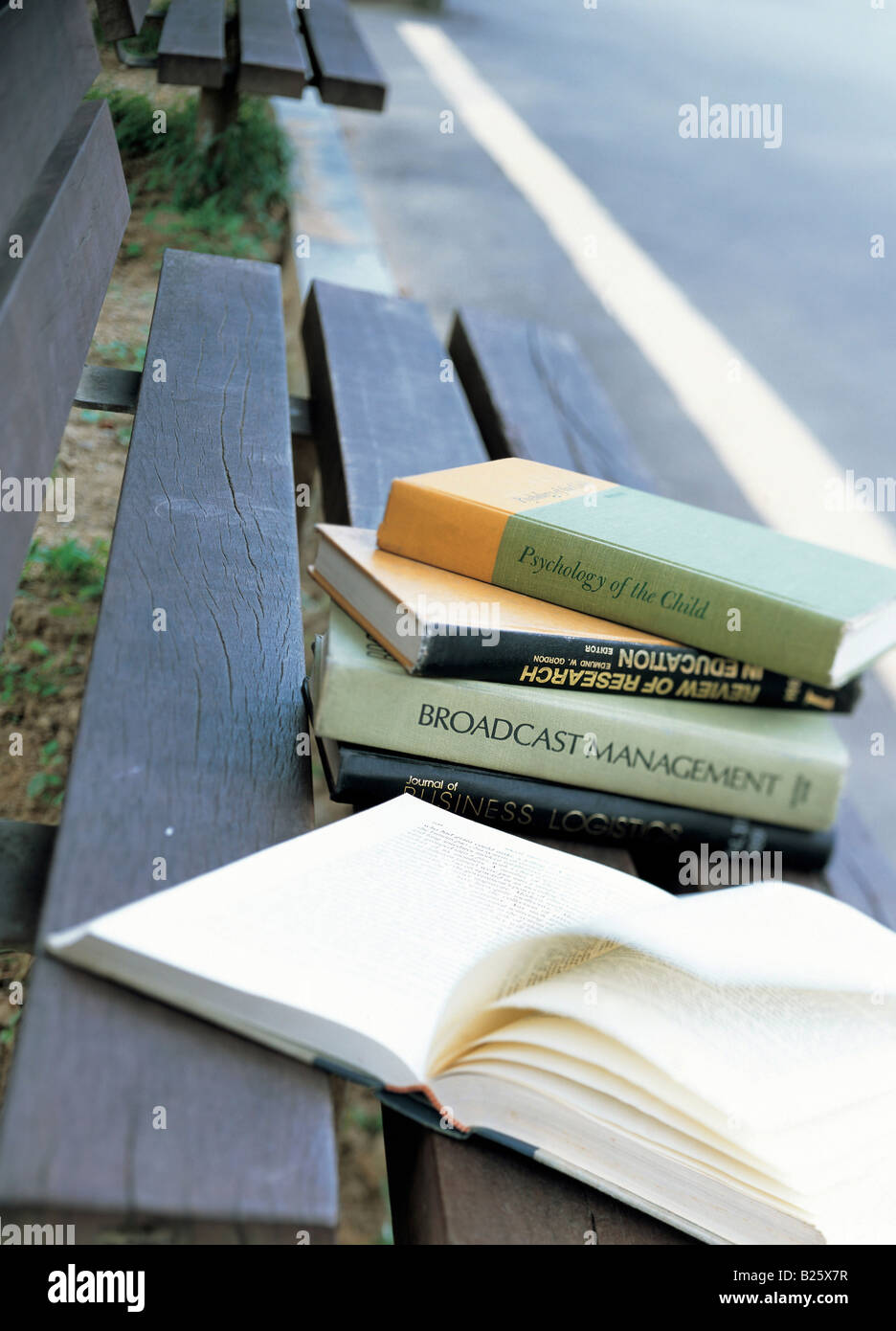 Book on the bench Stock Photo - Alamy