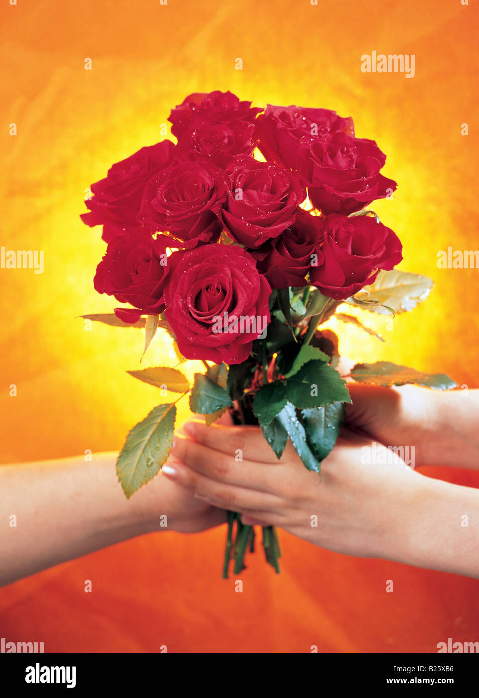 Giving and receiving bouquet of flowers Stock Photo - Alamy