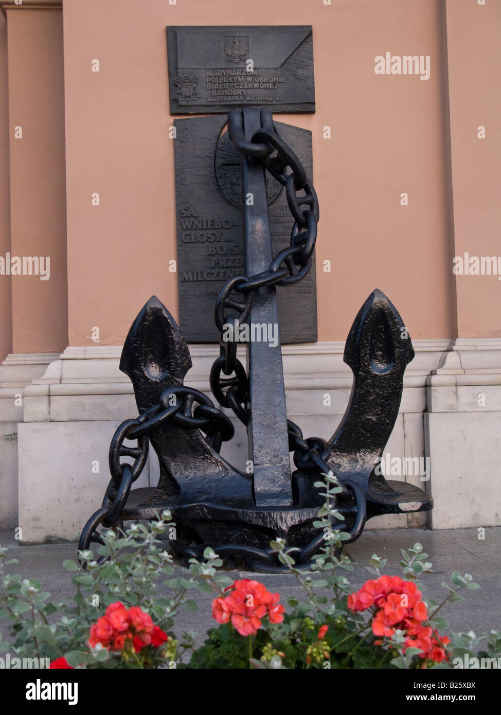 Symbolic anchor war monument outside Garnizonowy Church Warsaw Poland ...