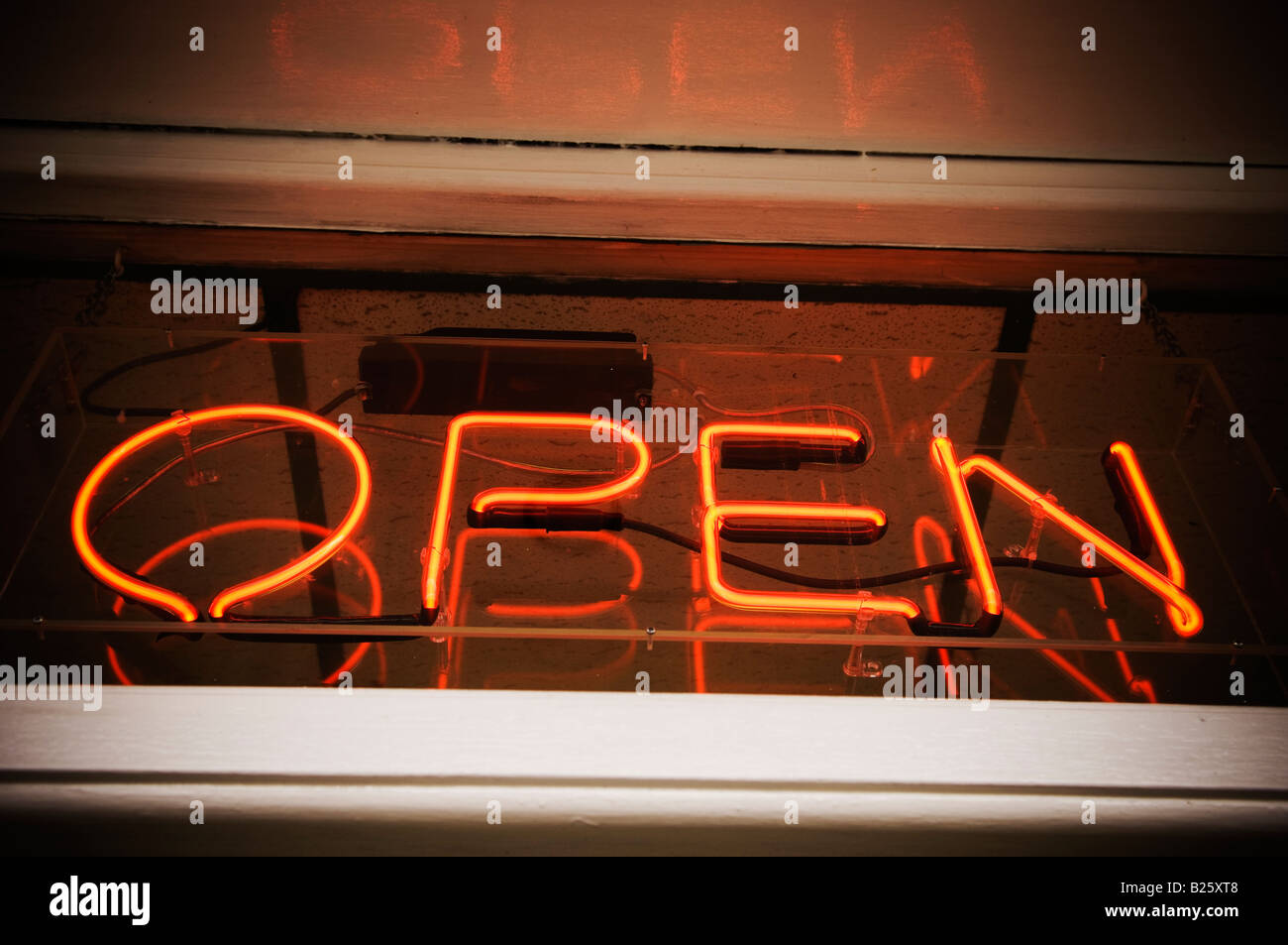 Open Neon sign Manchester UK Stock Photo - Alamy