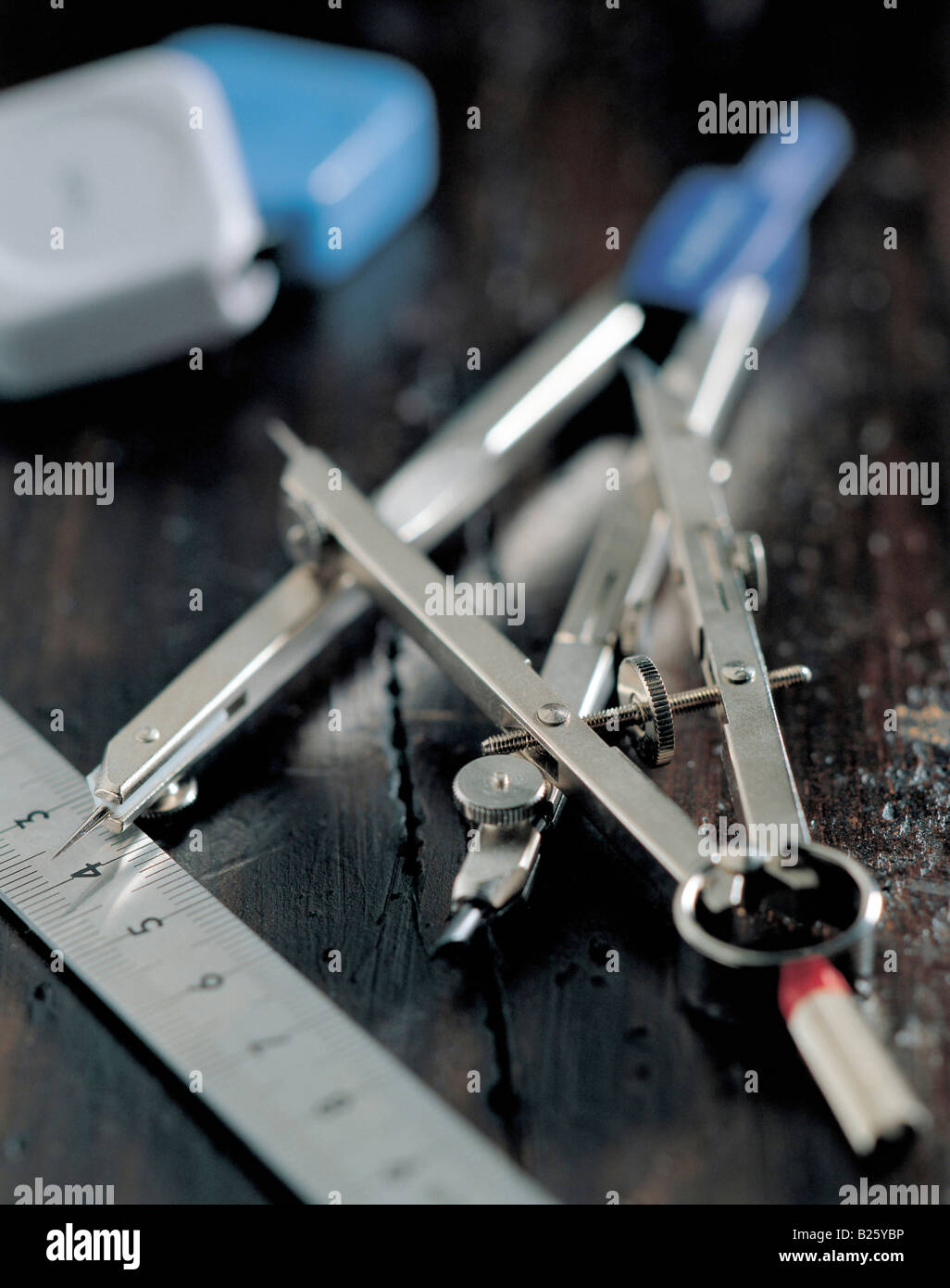 Stationery and ruler Stock Photo - Alamy