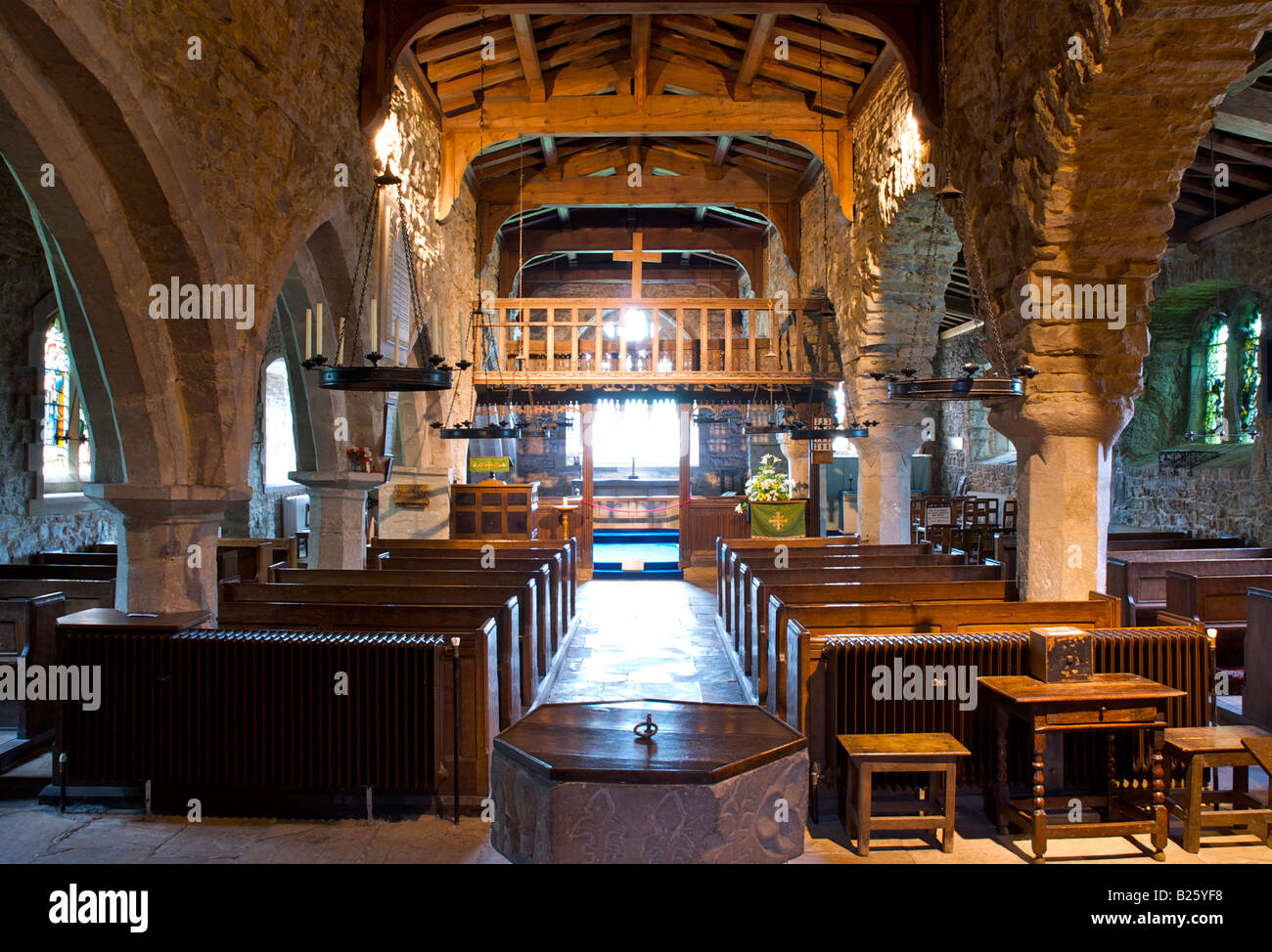 Interior, Hubberholme church (and unusual surviving rood screen ...