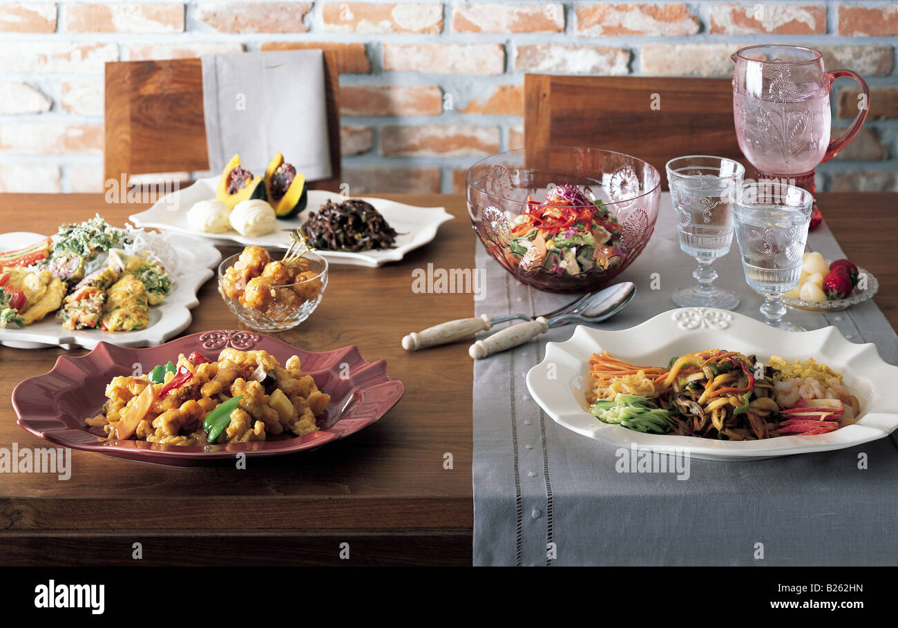 Selection of food on table Stock Photo - Alamy