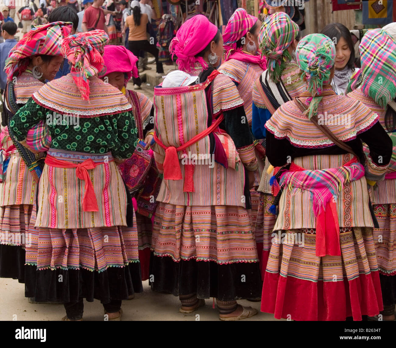 colorful Flower Hmong women in the market at Bac Ha Vietnam Stock Photo ...