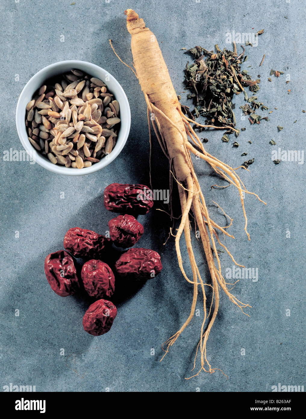 Ginseng, red date and Chinese herbs Stock Photo - Alamy