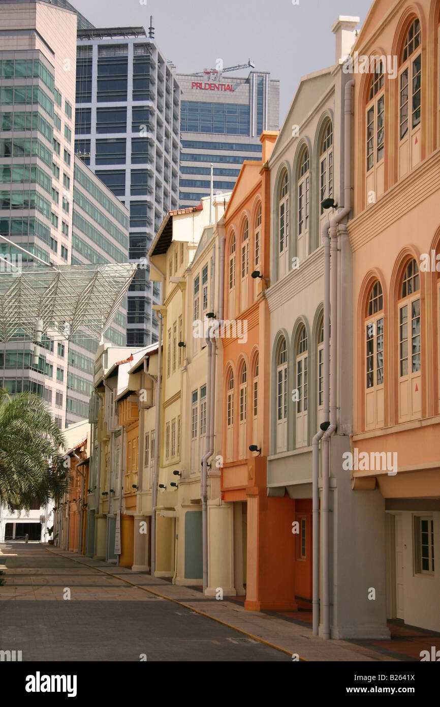 Housing in a street in the Tanjong Pagar district of Singapore. The ...