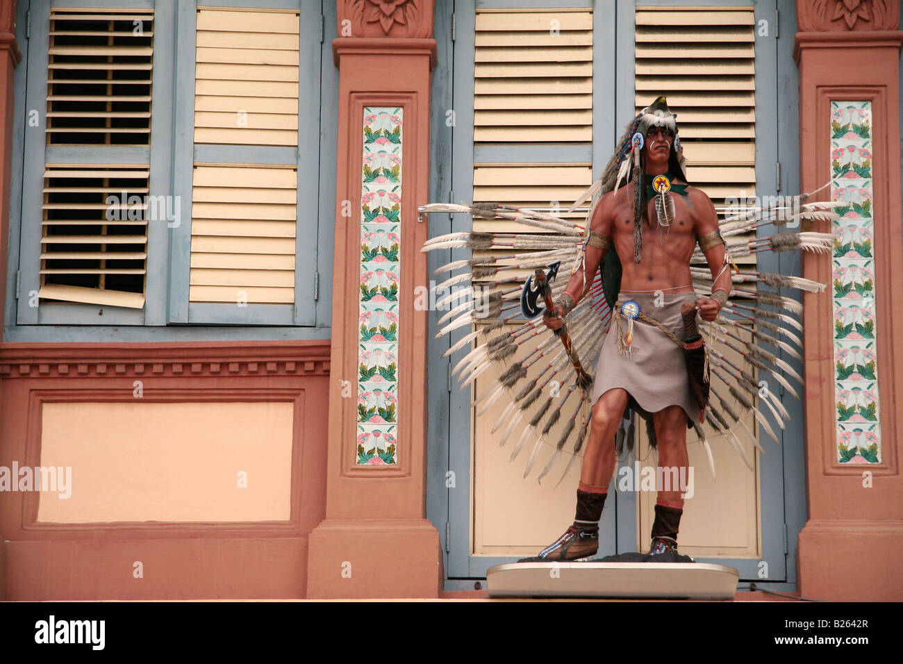 An Indian (Native American) is represented on a building in Singapore ...