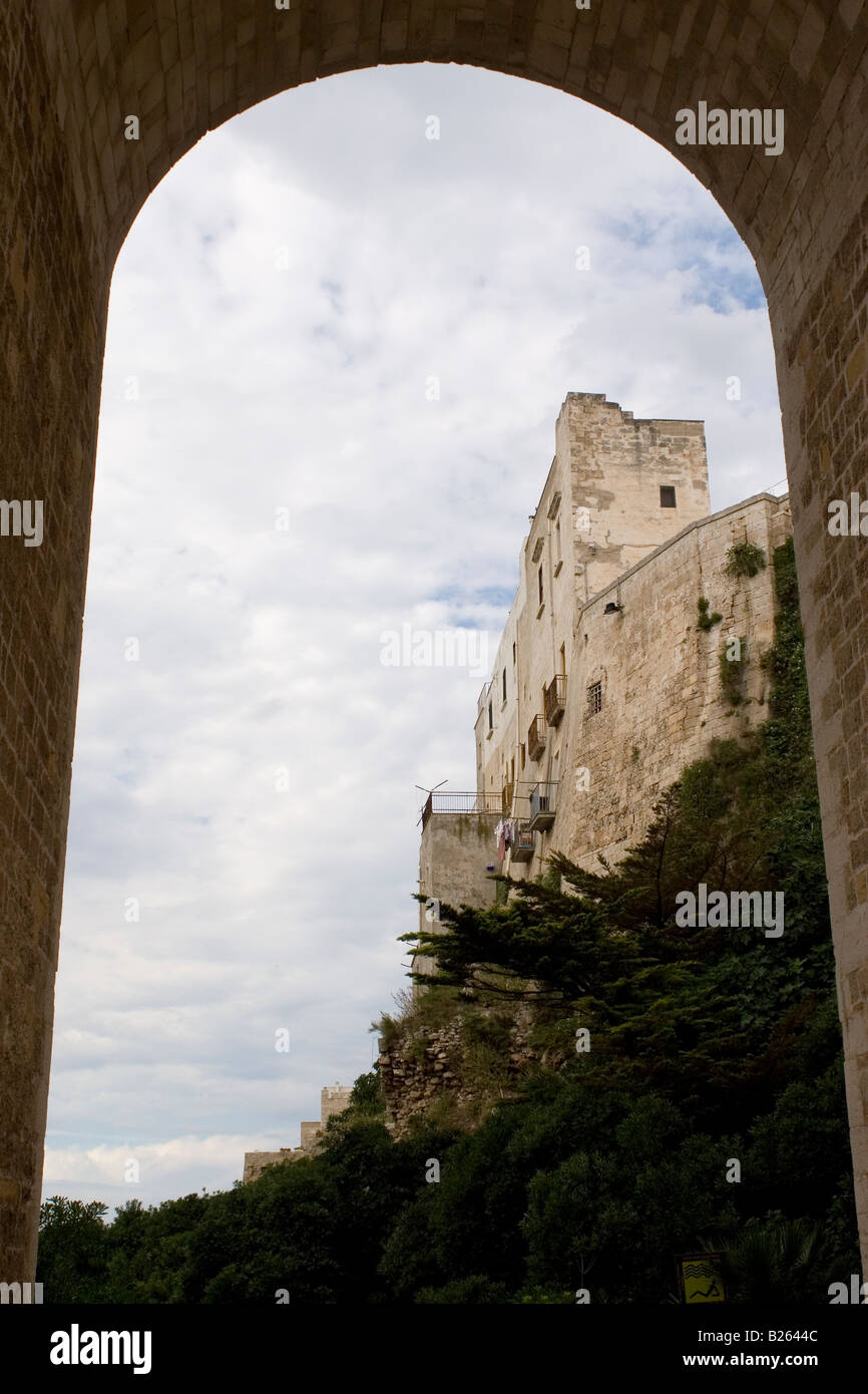 Housing on cliffs above the sea in the town of Polignano, Italy. The ...