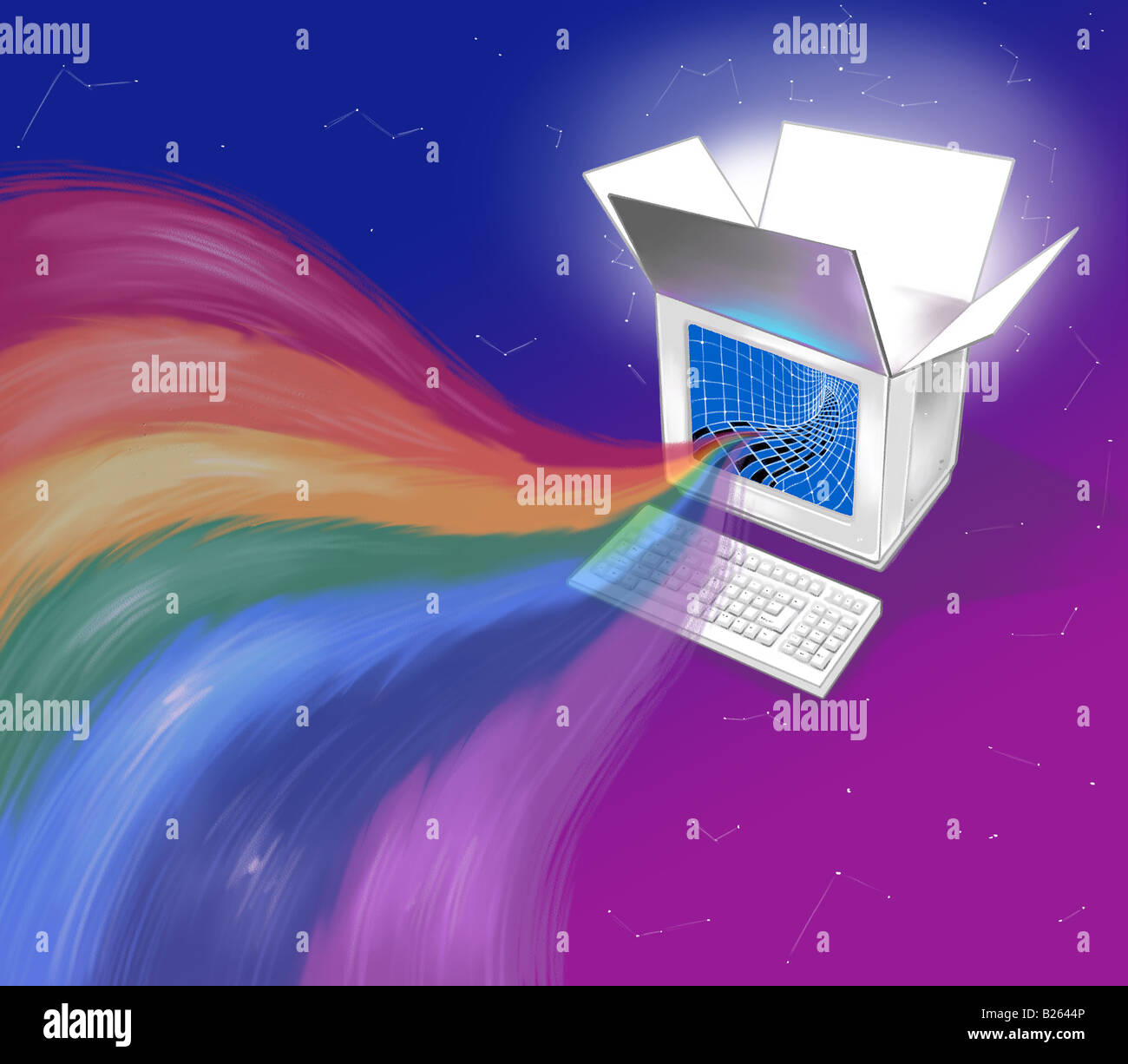 Waves out of an imaginary computer Stock Photo - Alamy