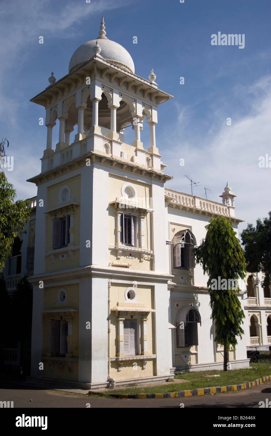 A corner tower at the Palace Office building in Mysore. The building is ...