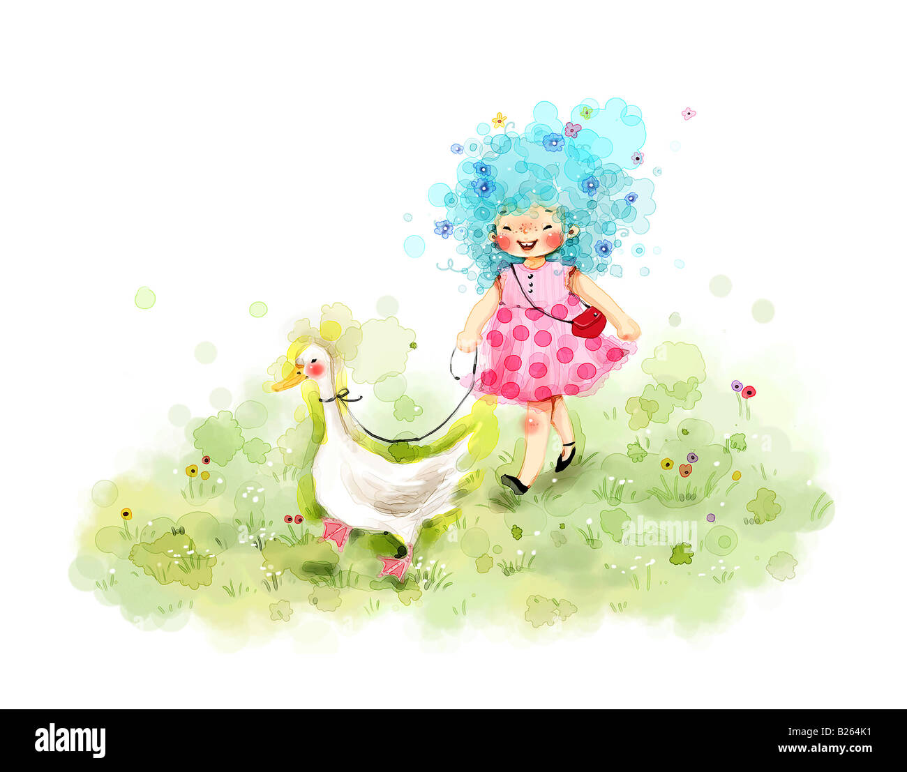 Girl walking with a goose Stock Photo - Alamy