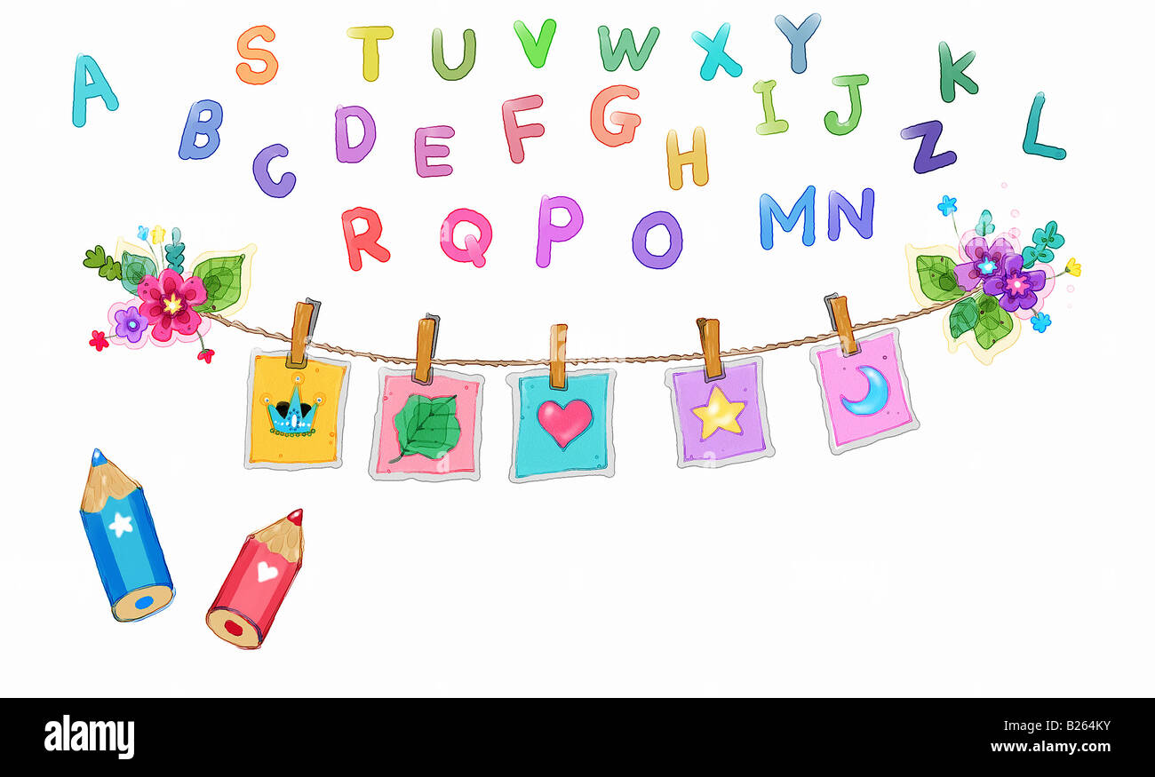 Alphabets and color pencils Stock Photo - Alamy
