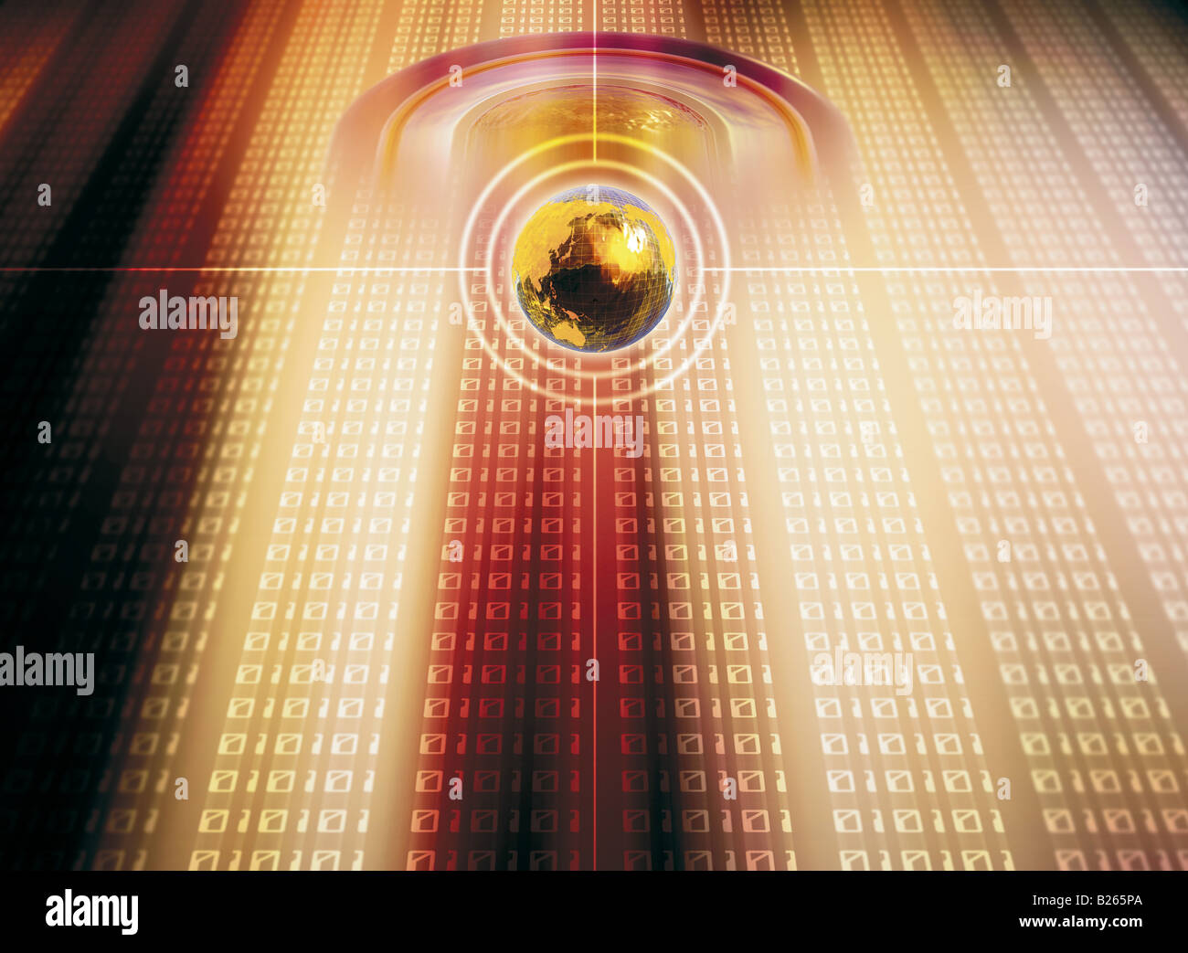 Digital background on globe, earth and binary code Stock Photo - Alamy